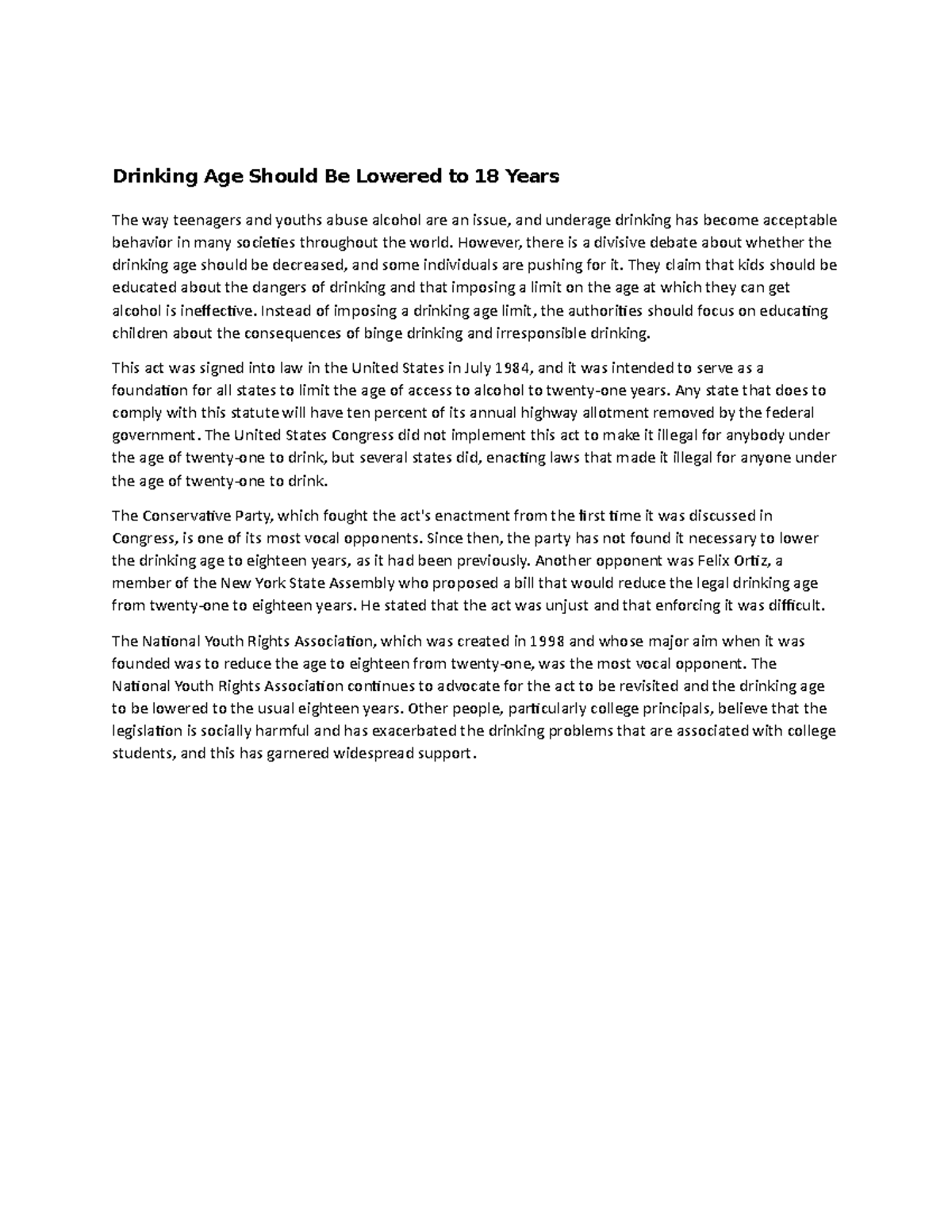 Drinking Age Should Be Lowered to 18 Years - However, there is a ...
