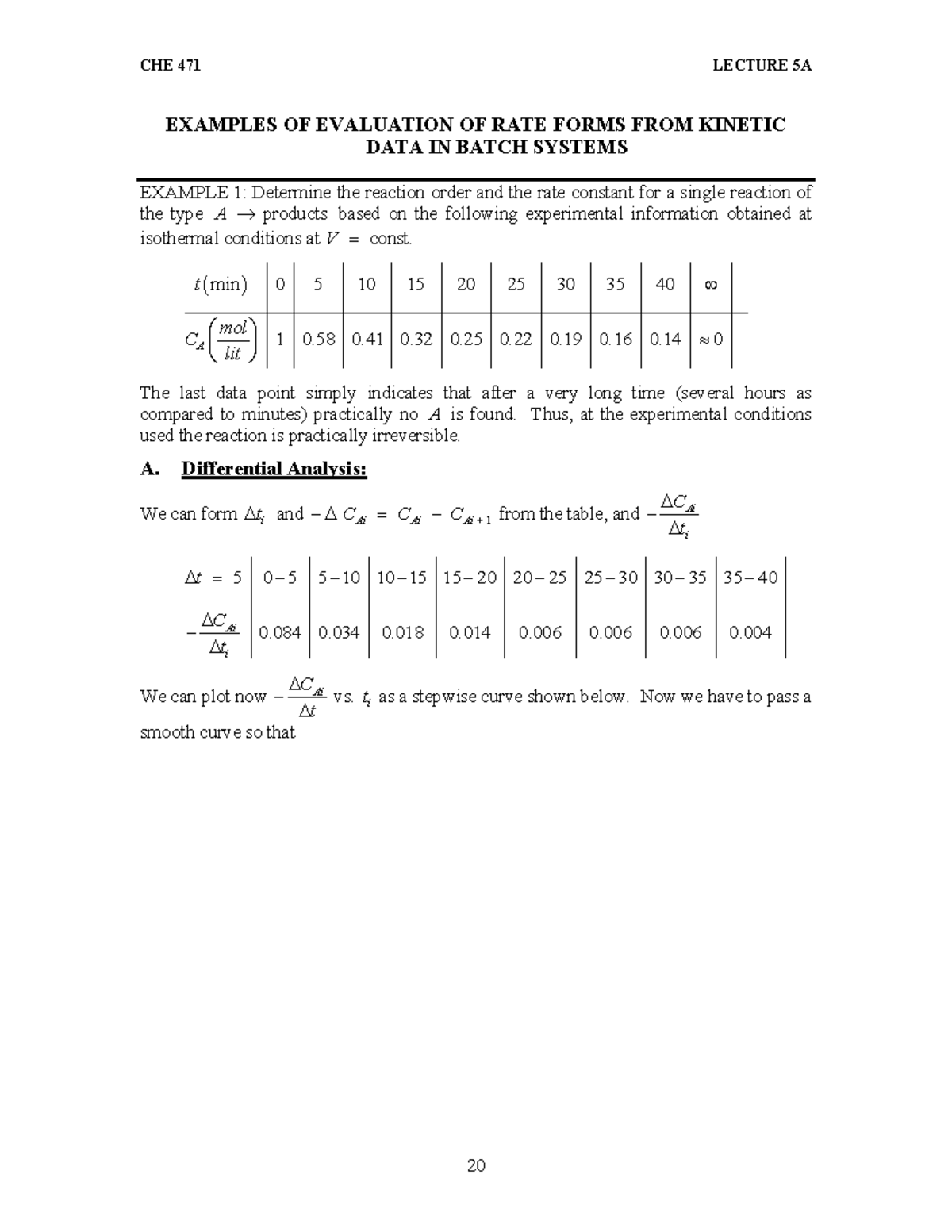 CHE471 2012-2013 Lecture 5A - Examples of Evaluation of Rate Forms from ...