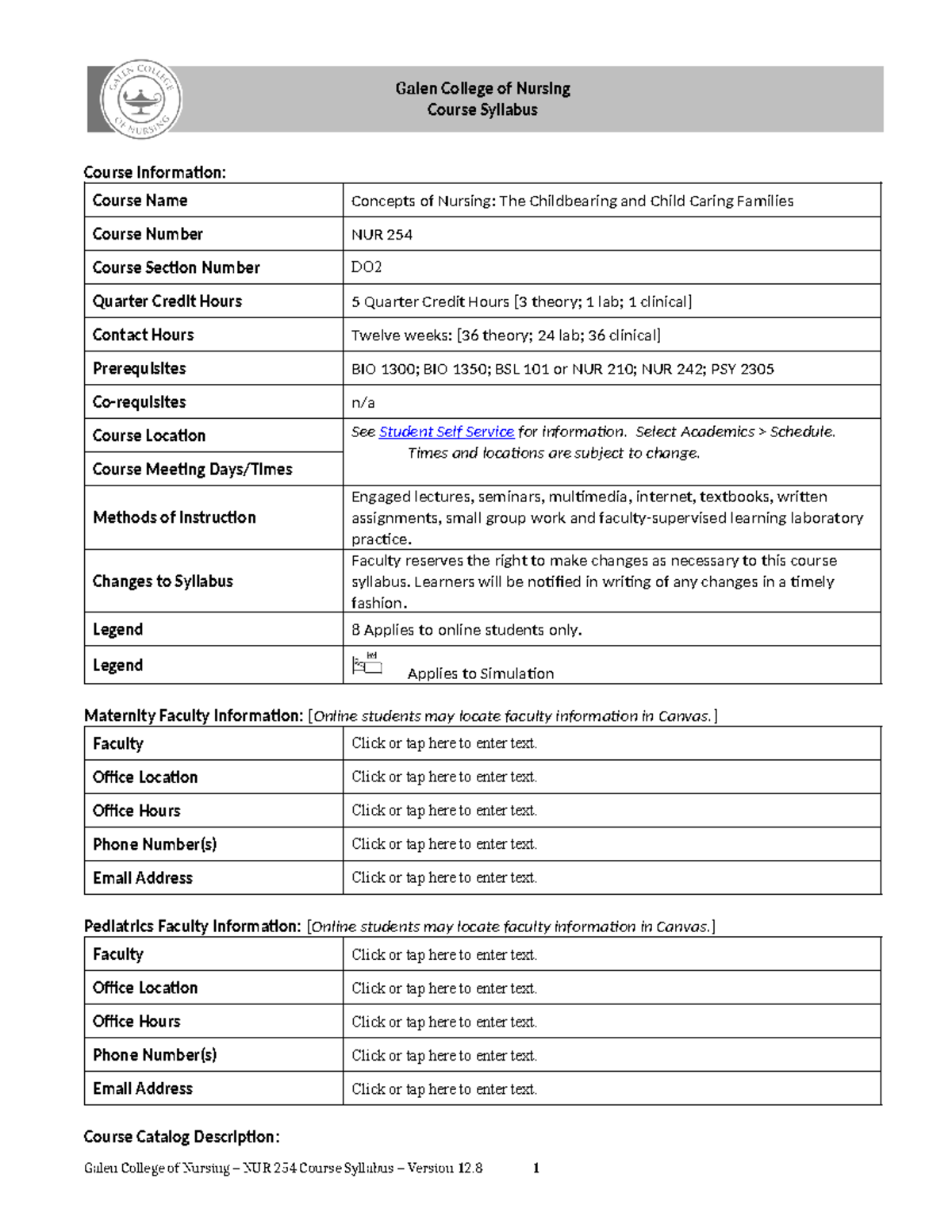 Maternity and PEDS NUR 254 Syllabus - Galen College of Nursing Course ...