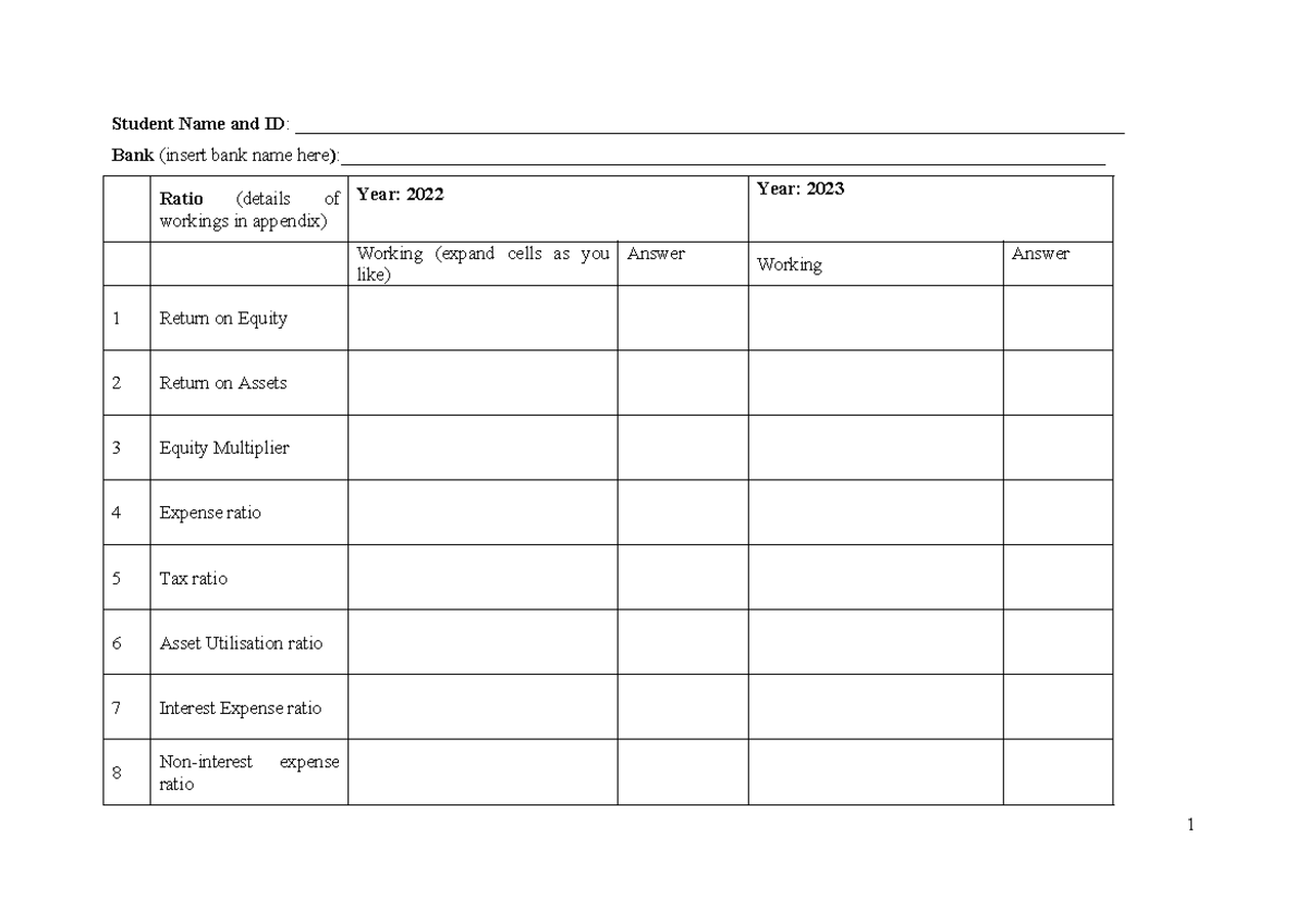 A2-Table for ratio analysis-T1 2024-1 - Student Name and ID: - Studocu