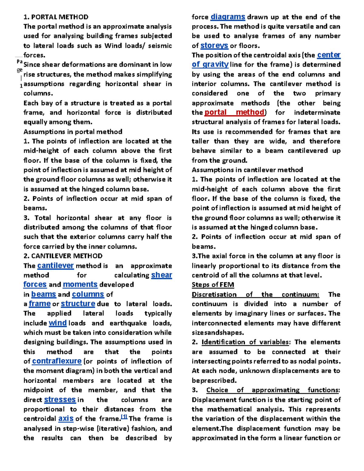 Structural analysis - Pa ge | 1 1. PORTAL METHOD The portal method is ...