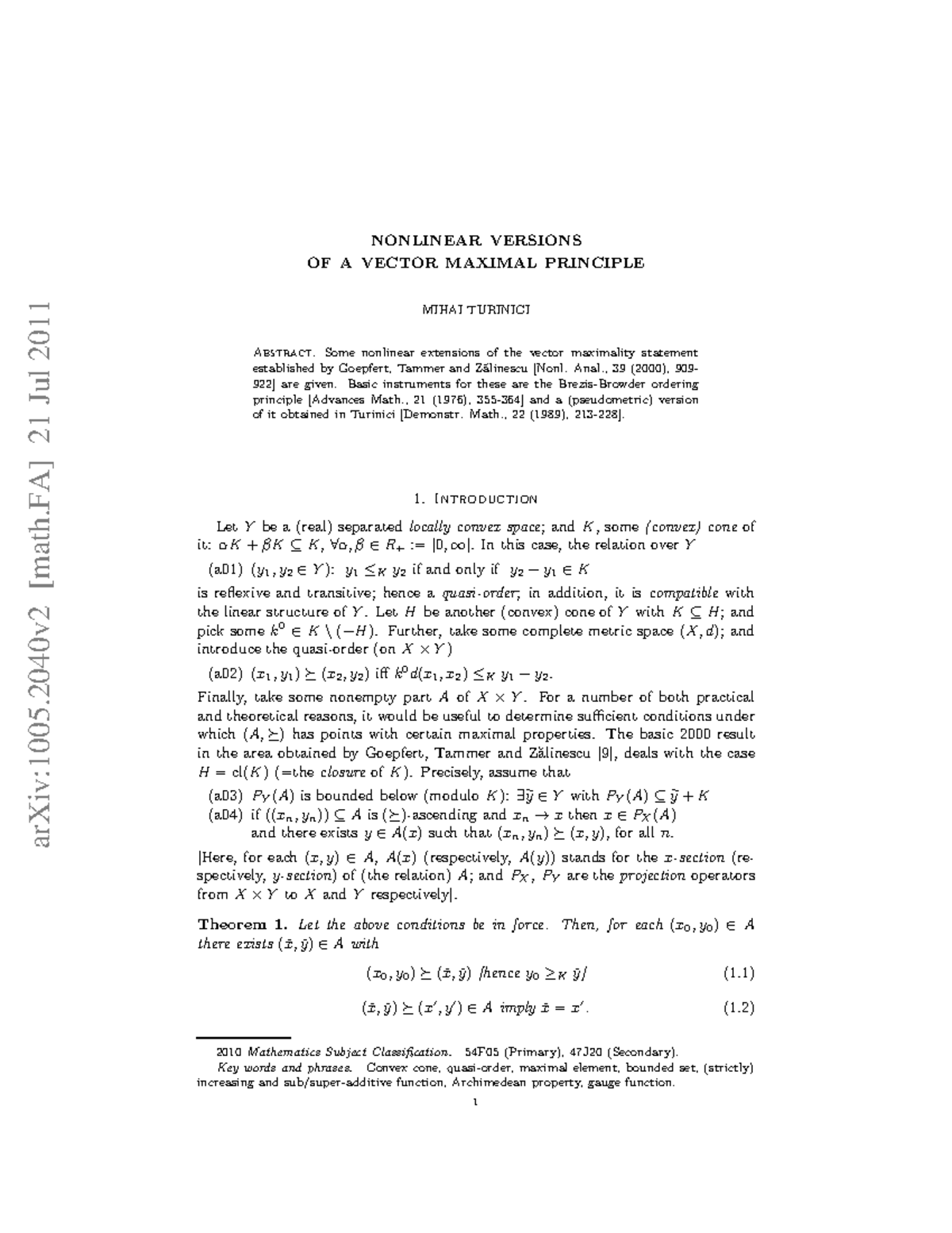 1005 - Cours - arXiv:1005 [math] 21 Jul 2011 NONLINEAR VERSIONS OF A ...