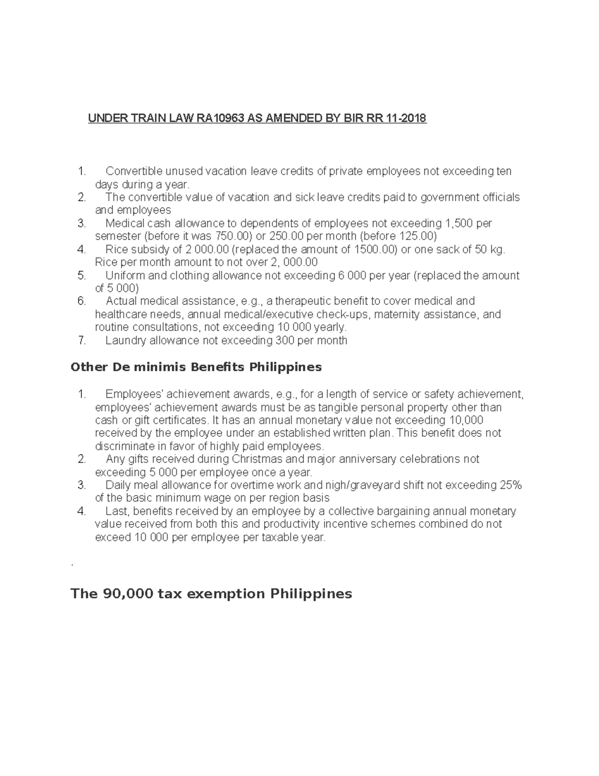 Under Train LAW RA10963 AS Amended BY BIR RR 11 DI Minimis Benefits ...