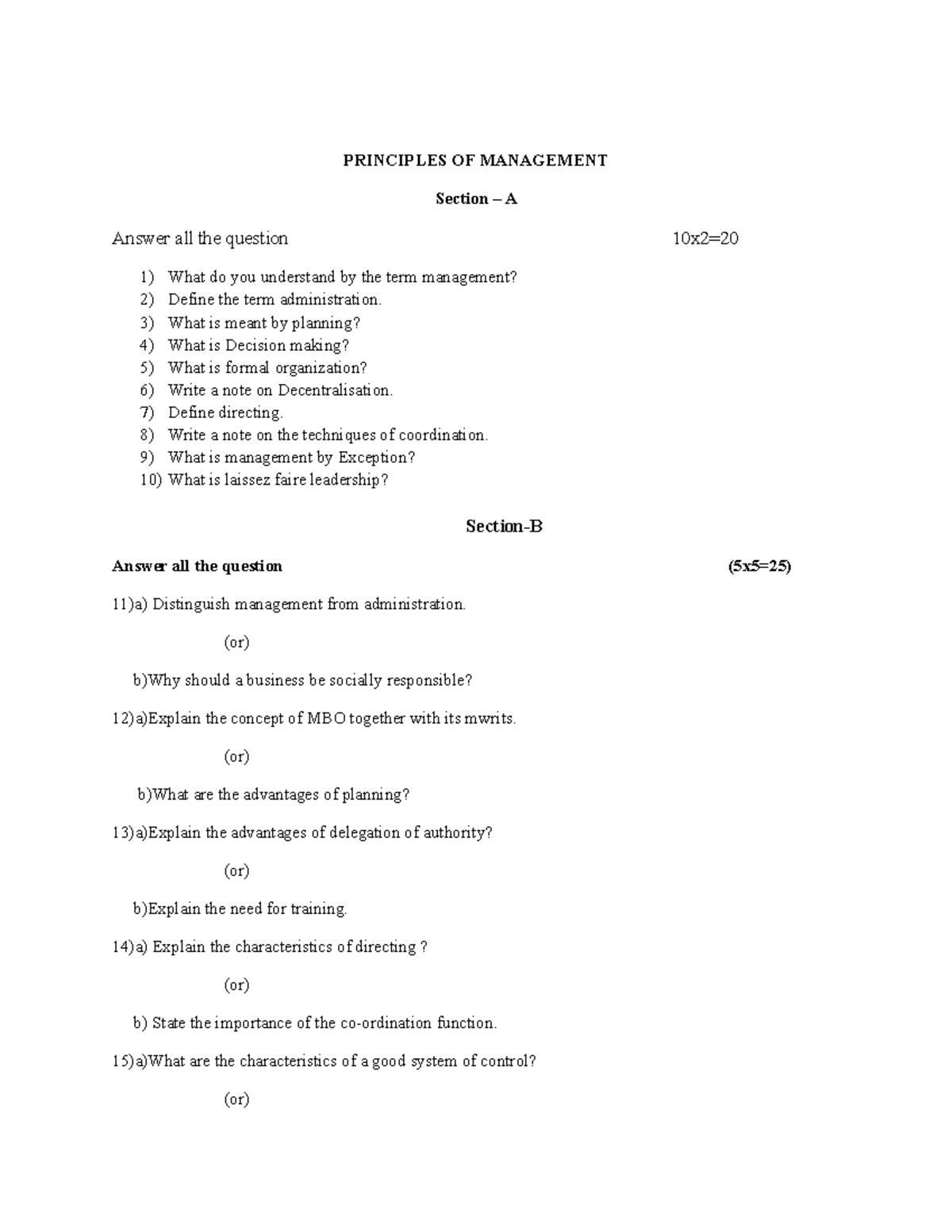 Principles of management - PRINCIPLES OF MANAGEMENT Section – A Answer ...