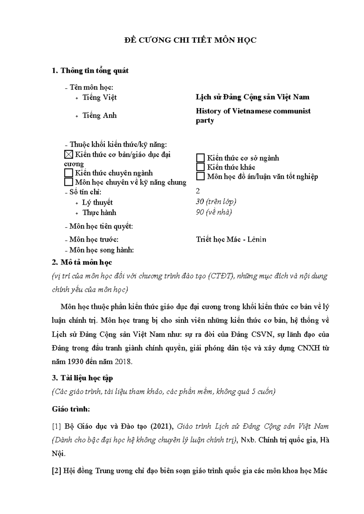 De cuong chi tiet - idk - ĐỀ CƢƠNG CHI TIẾT MÔN HỌC Thông tin tổng quát ...