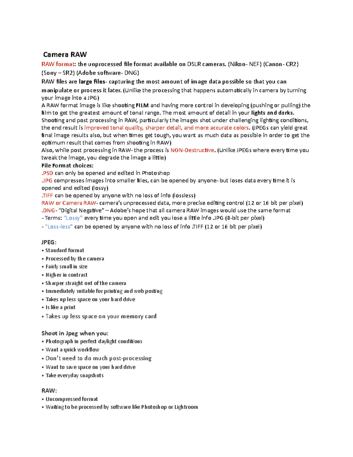 ARS 250 Camera Raw - Camera RAW RAW format: the unprocessed ûle format ...