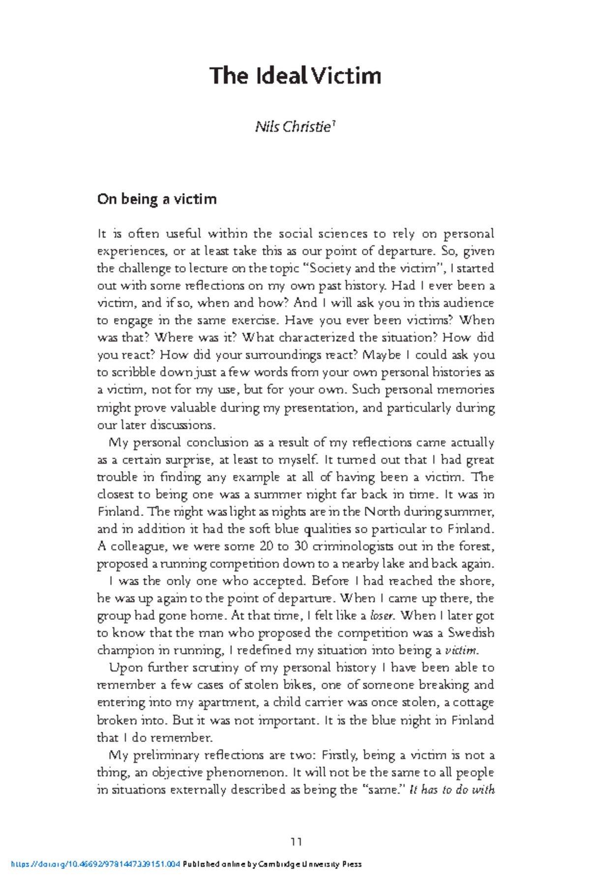 The ideal victim by nils christie - 11 The Ideal Victim Nils Christie 1 ...