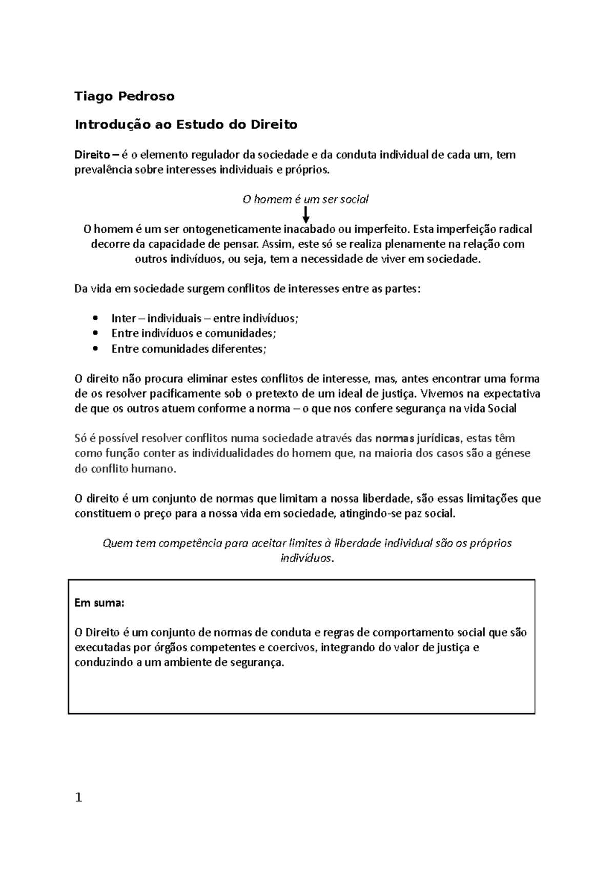 Apontamntos IED V2 - Tiago Pedroso Introdução ao Estudo do Direito ...