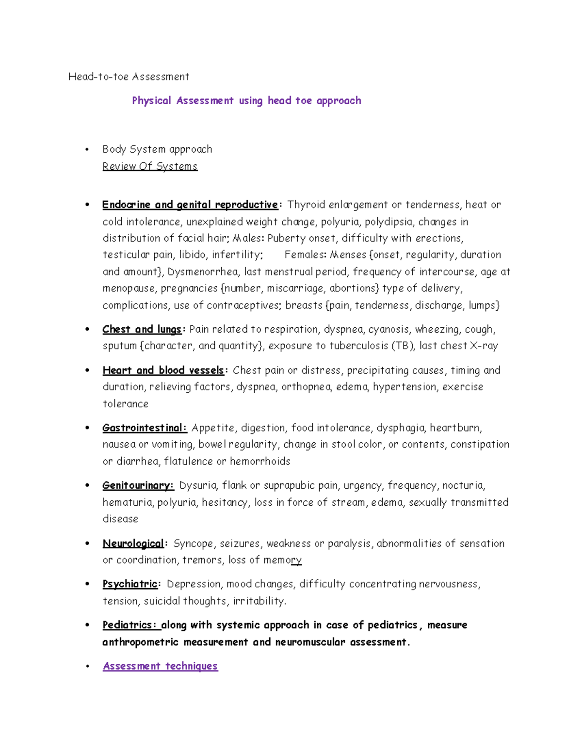 Head to toe assessment approach - Head-to-toe Assessment Physical ...