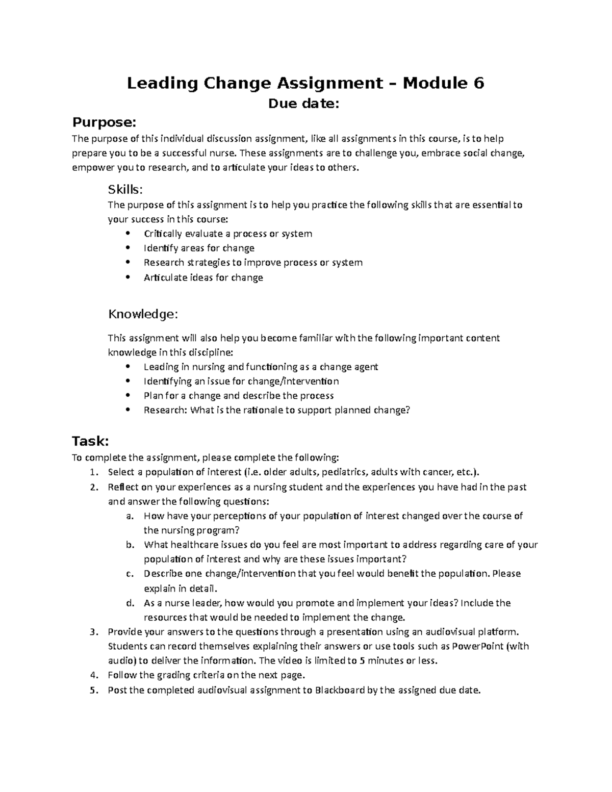 Leading Change Assignment Mod 6 - Leading Change Assignment – Module 6 ...