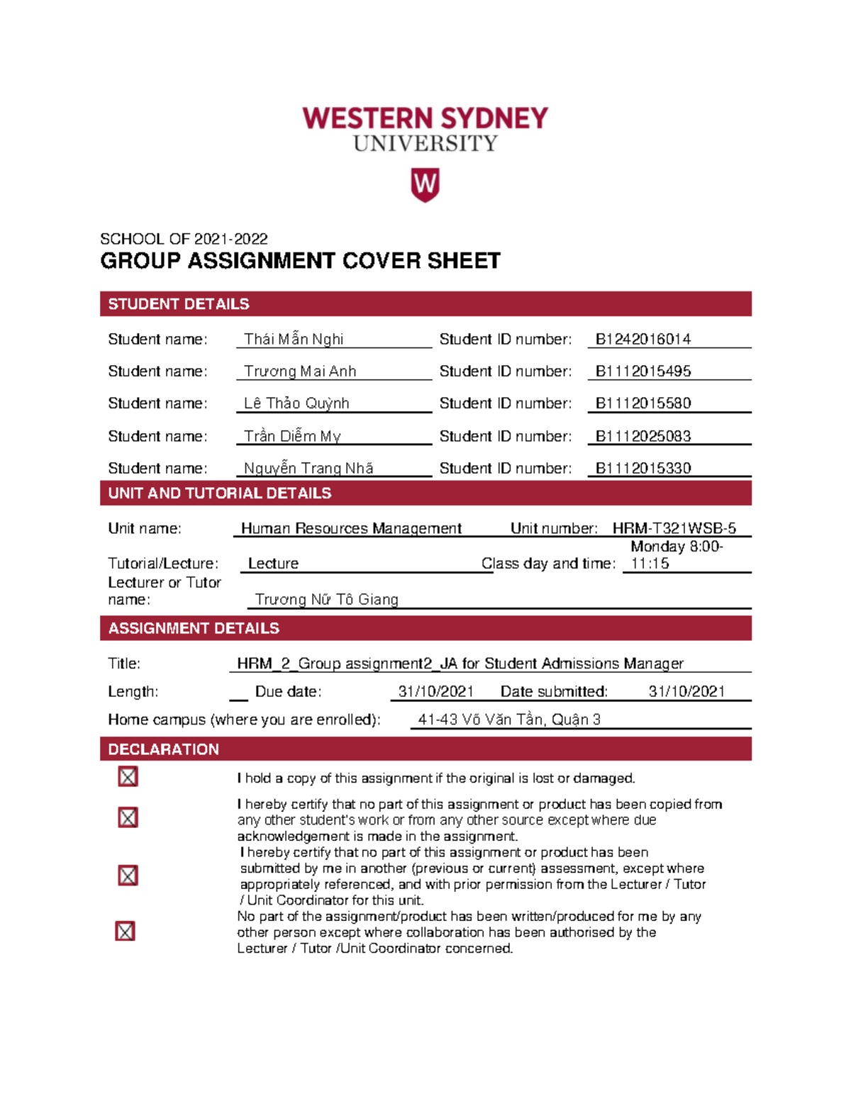 HRM 2 Group-assignment 2 JA-for-Student-Admissions-Manager - SCHOOL OF ...