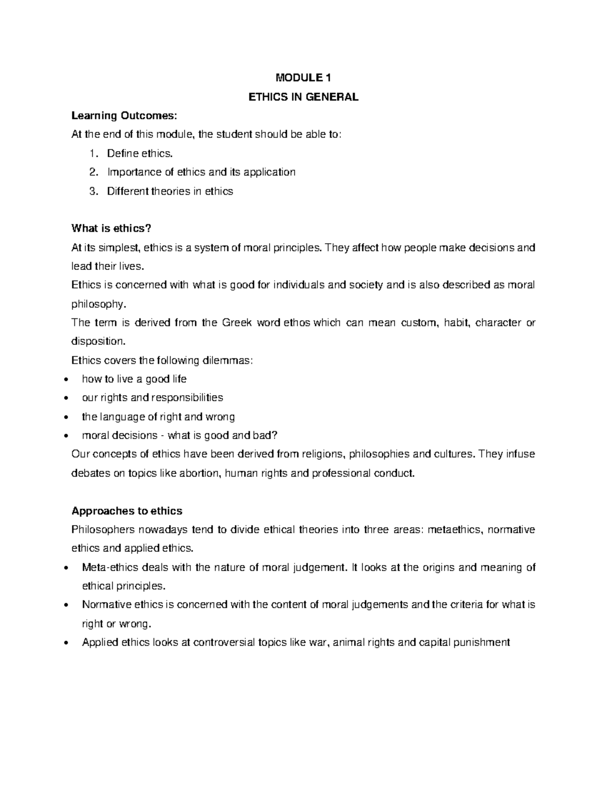 Ethics in General - MODULE - MODULE 1 ETHICS IN GENERAL Learning ...