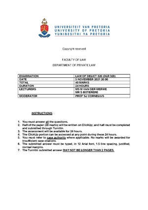 EXAM Summary DLR Notes law of delict 2020 notes - CHAPTER 4: FAULT ...