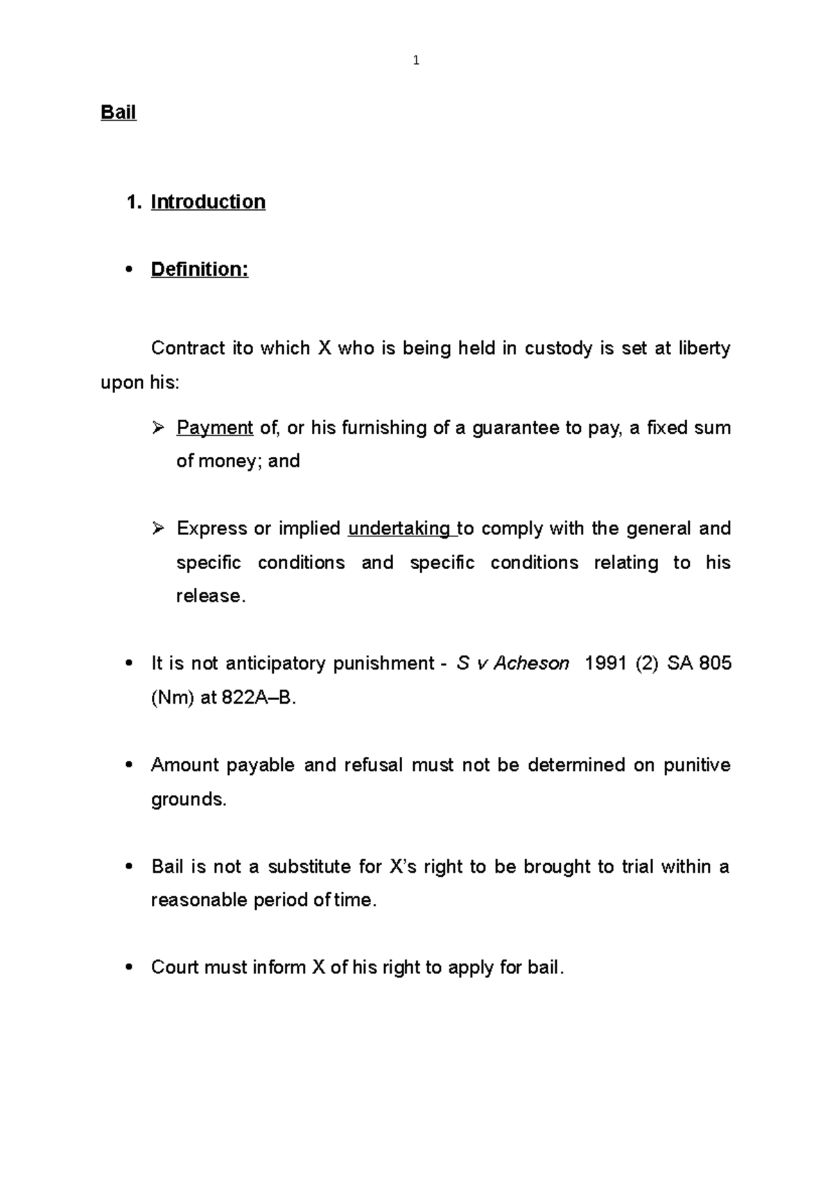 Bail - Lecture notes 1 - Bail 1. Introduction Definition: Contract ito ...