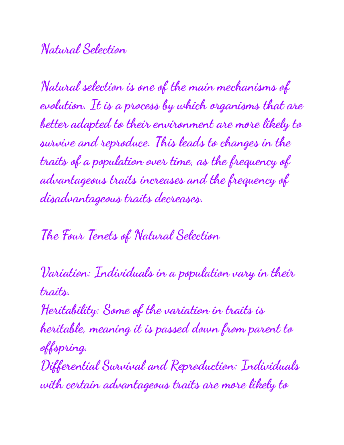 Lecture notes on Natural Selection - Natural Selection Natural ...