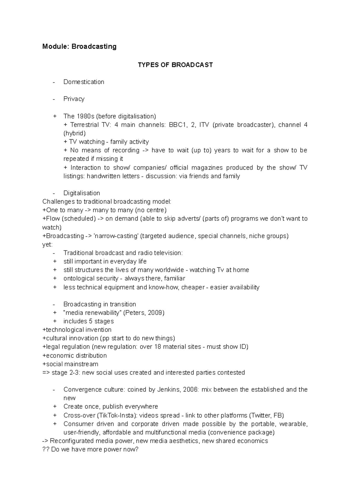 Types of broadcast - Lecture notes 3 - Module: Broadcasting TYPES OF ...