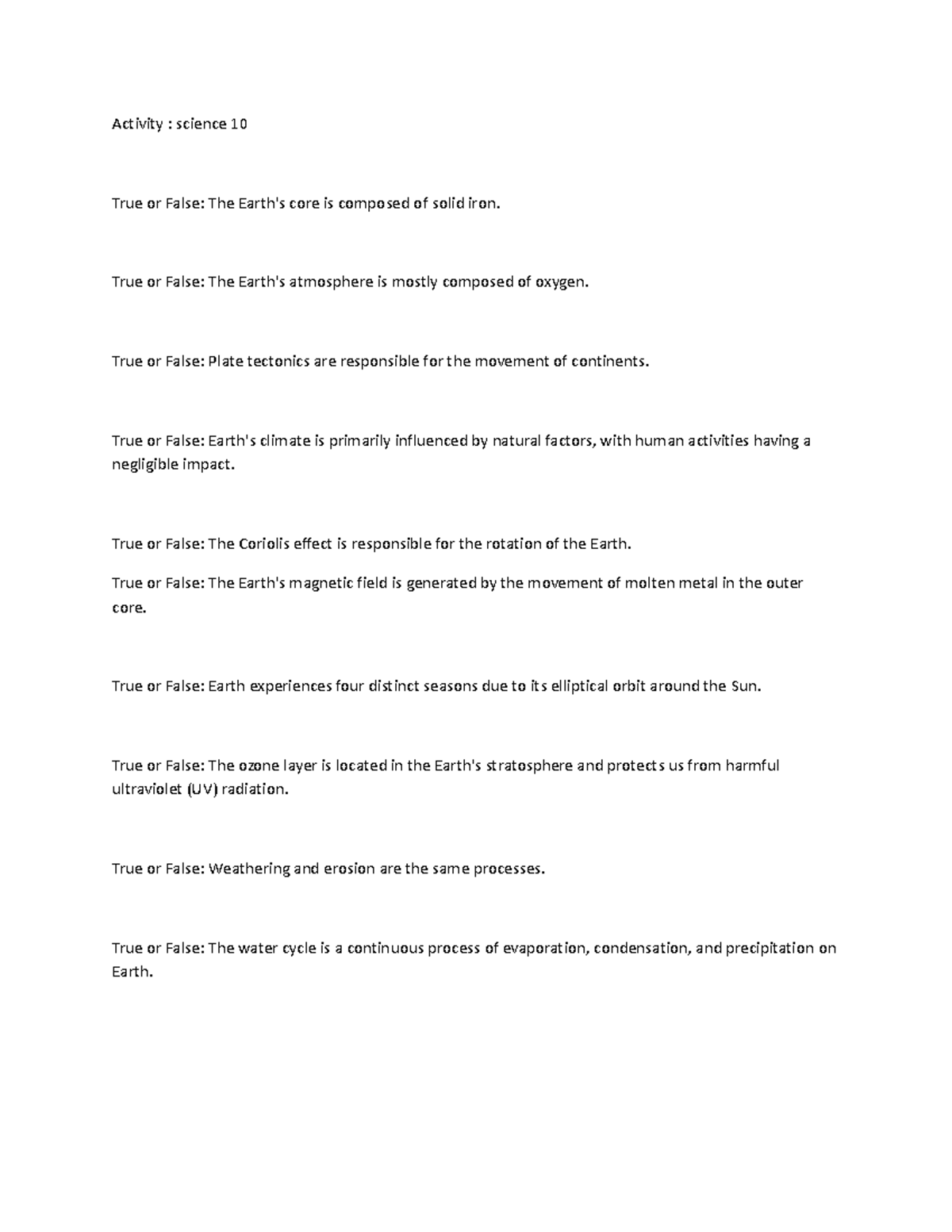 Activity-science-10 - It is an practice activity. - Activity : science ...