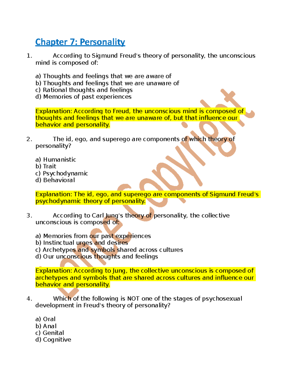 Chapter 7 Personality Exercises - Chapter 7: Personality According to ...