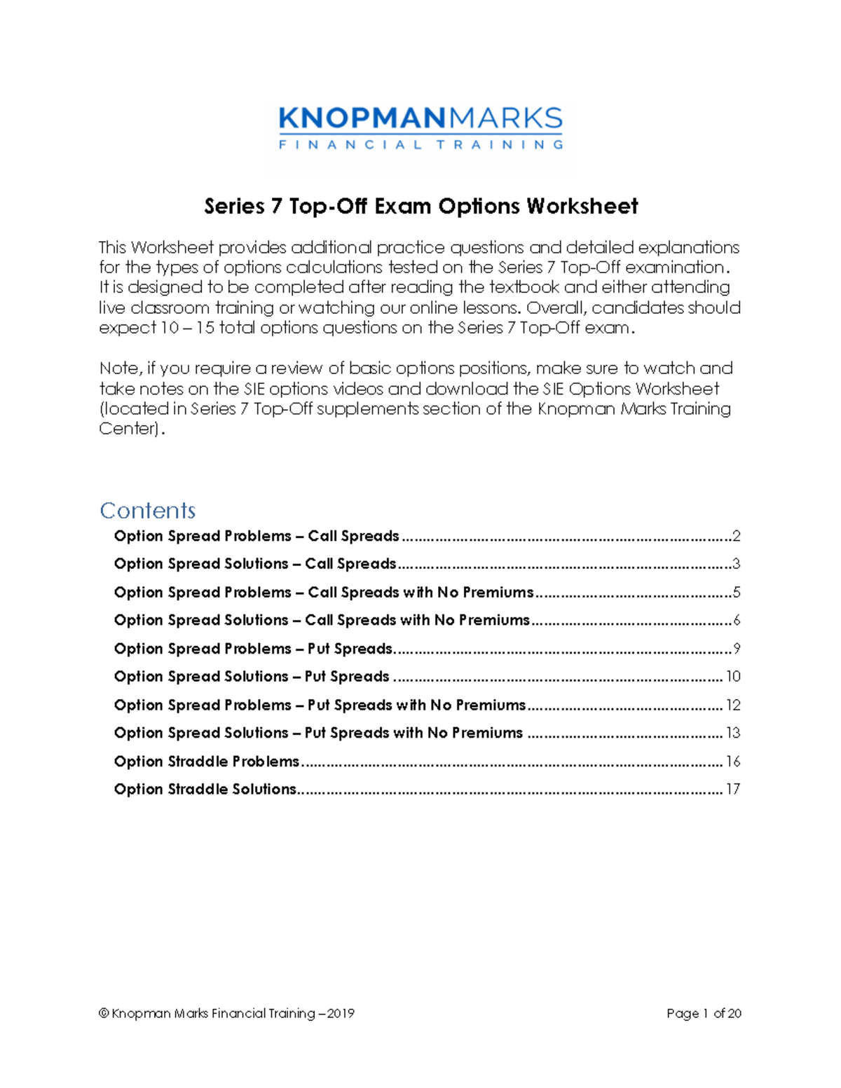 Series 7 top-off options worksheet - Series 7 Top-Off Exam Options ...