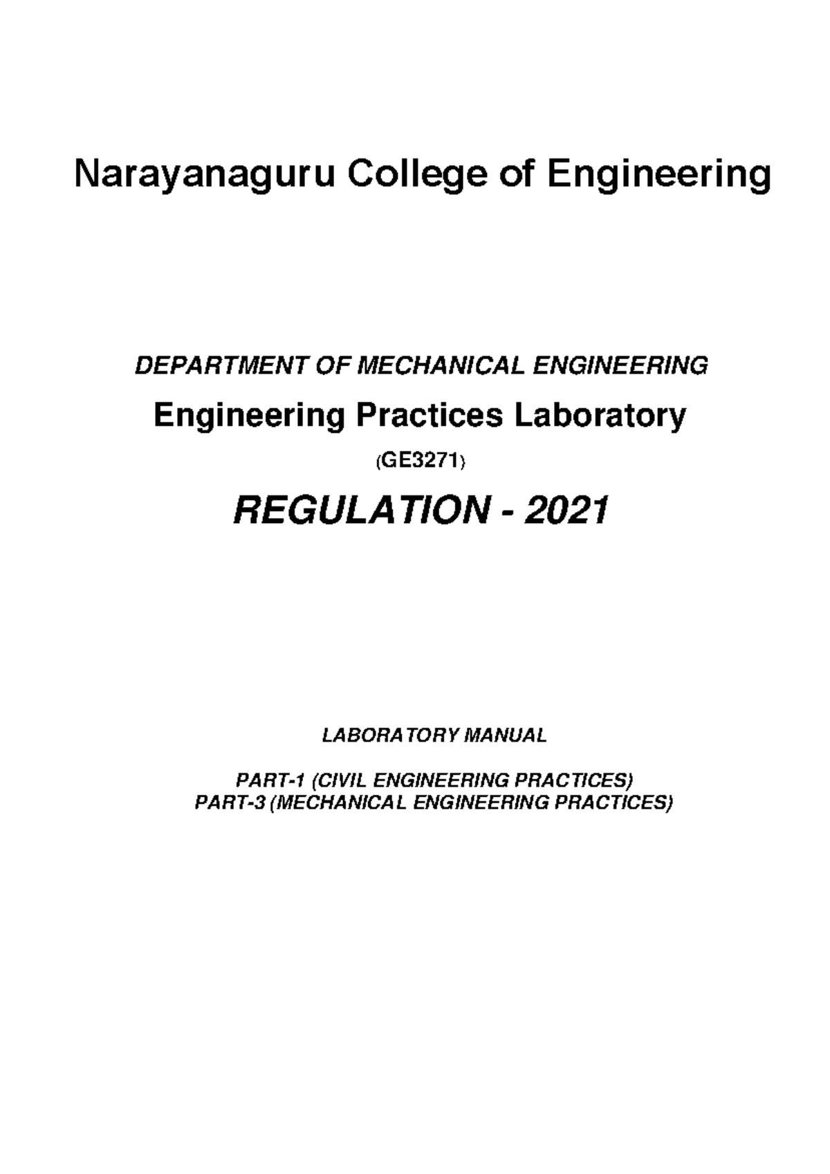 GE3271- Engineering Practices Laboratory - DEPARTMENT OF MECHANICAL ...