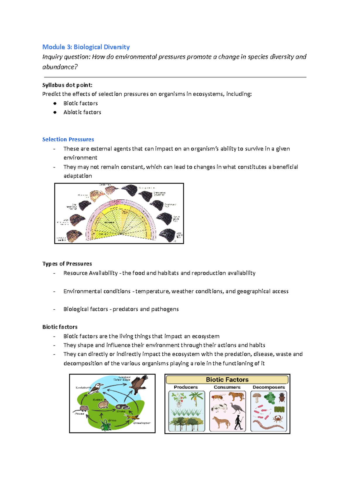 - Class Notes - Module 3 - Biological Diversity - Module 3: Biological ...