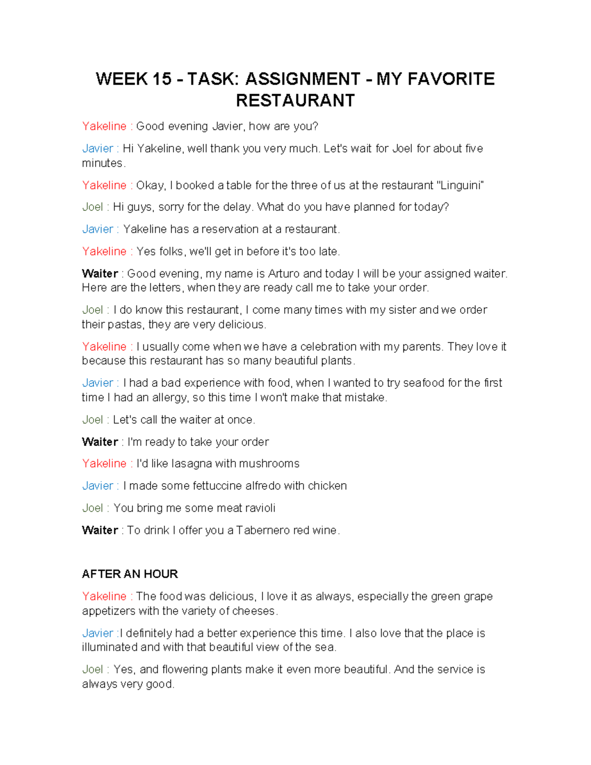 (AC-S15) Week 15 - Task Assignment - My Favorite Restaurant - WEEK 15 ...