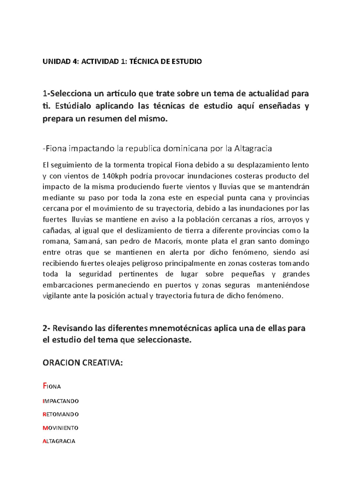 Unidad 4 - practicas - UNIDAD 4: ACTIVIDAD 1: TÉCNICA DE ESTUDIO 1-Selecciona un artículo que ...