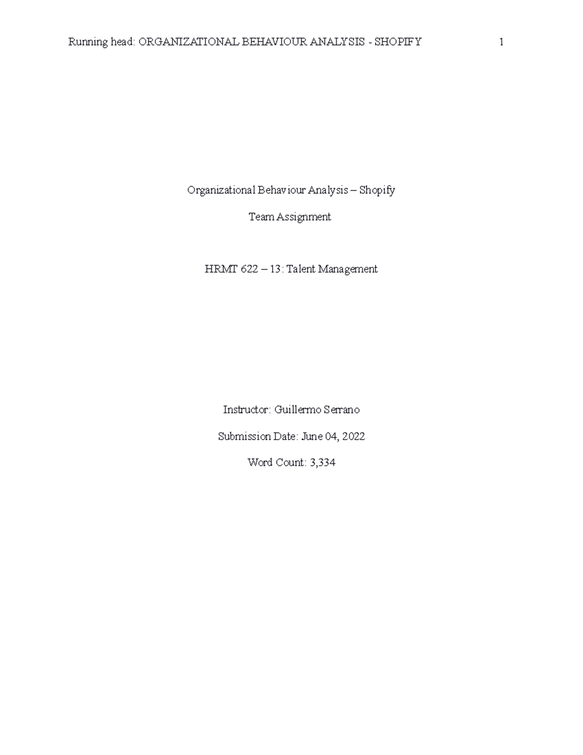 HRMT 622 Group 1 Final Paper Sample Project - Running head ...