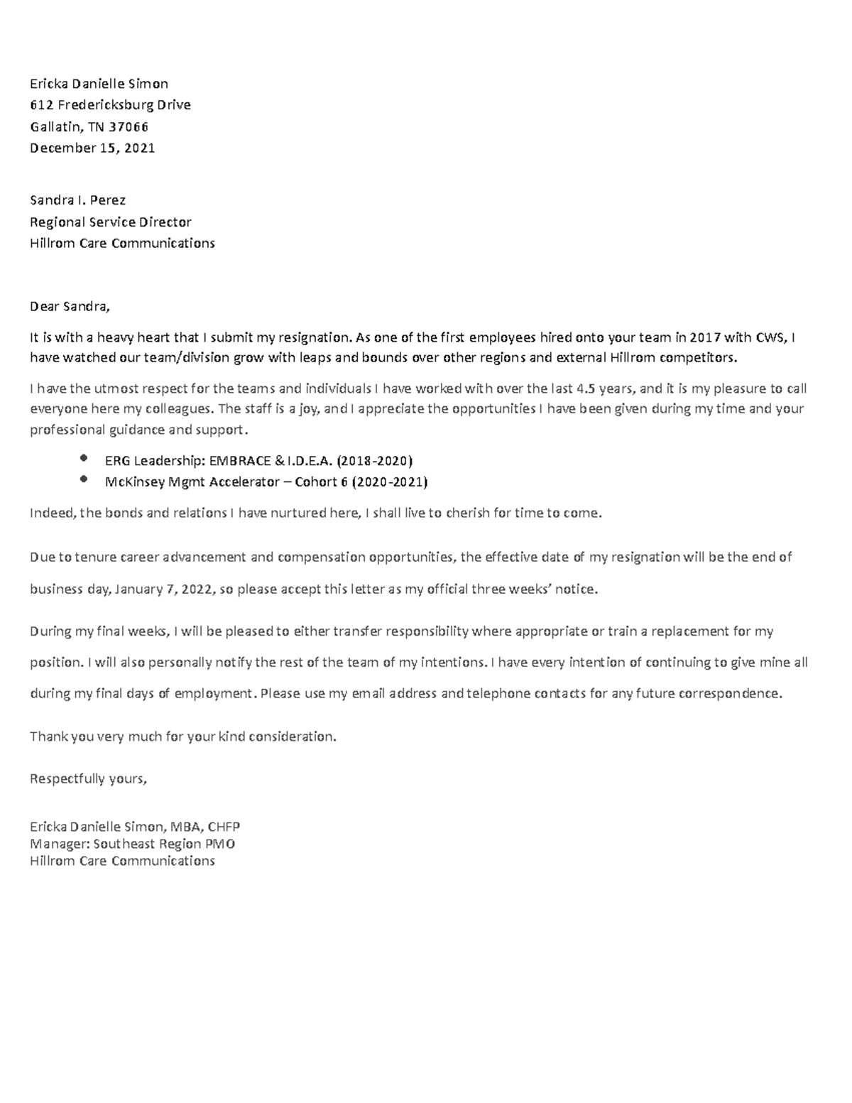 Resignation - Fundamentals 101 - Ericka Danielle Simon 612 ...