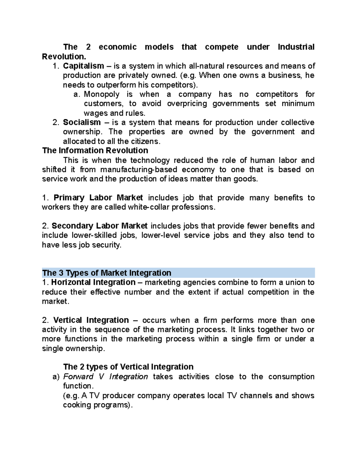 The 2 economic models that compete under Industrial Revolution ...
