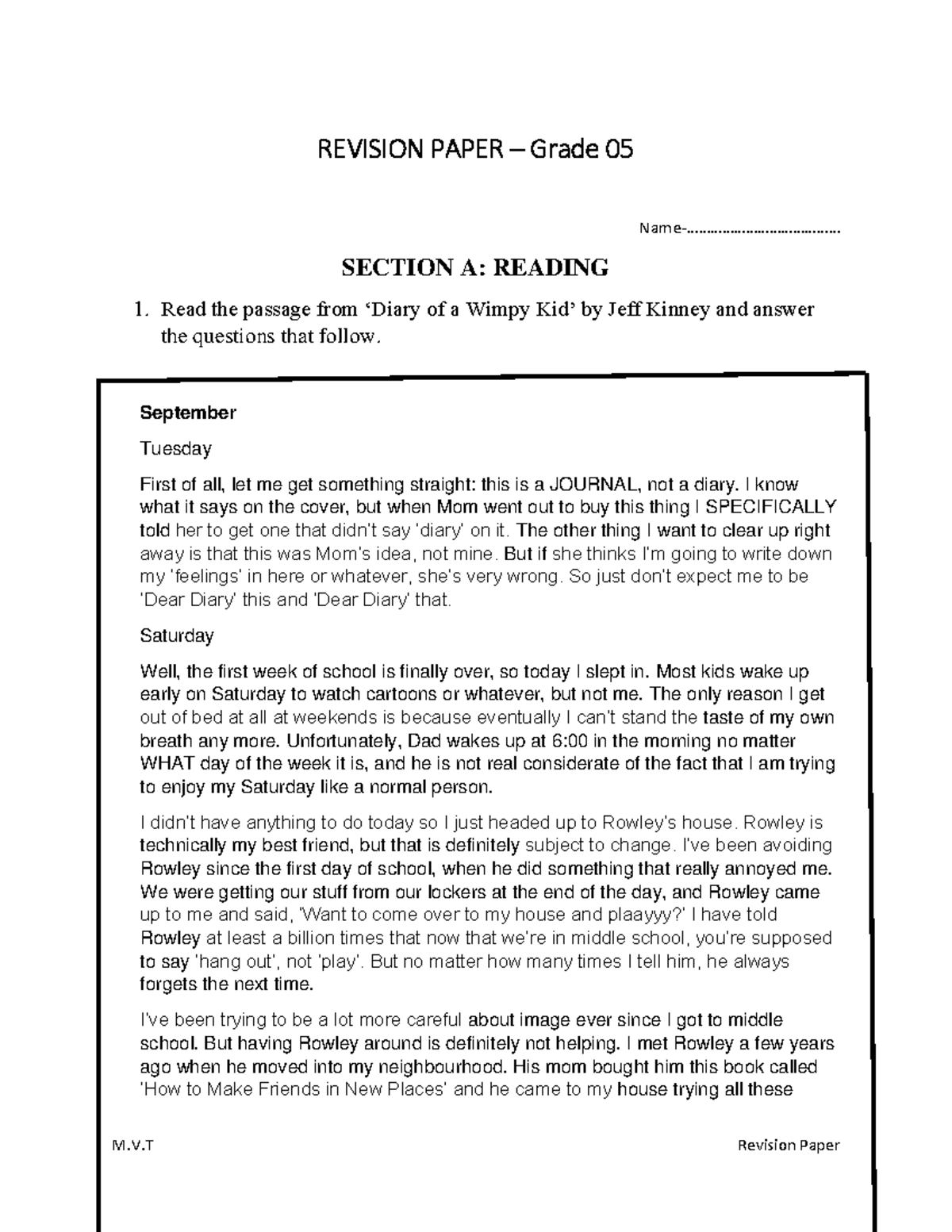 Revision Paper GD 05 - REVISION PAPER – Grade 05 Name