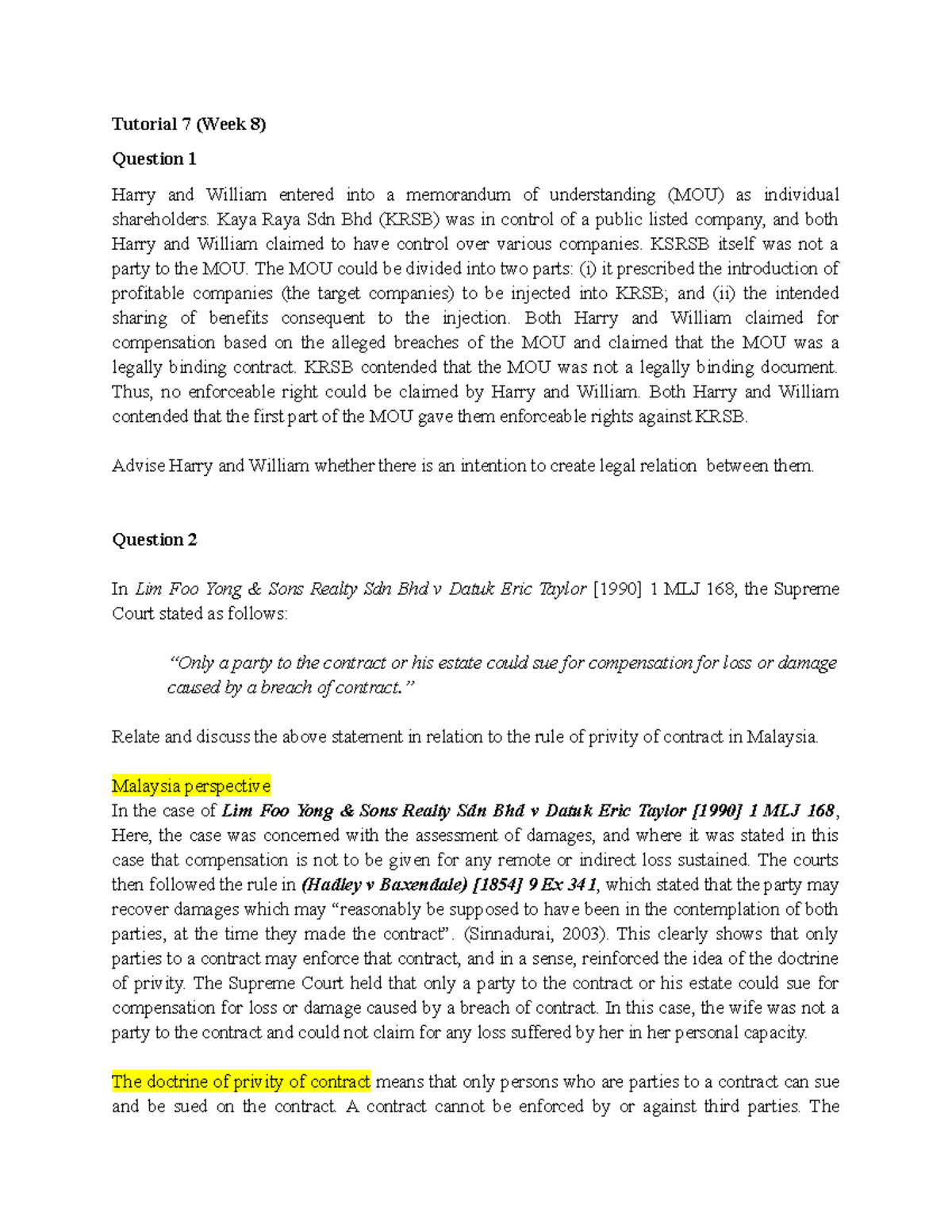 Contract LAW I TUT 7 - Who is a “promoter”? Discuss briefly his duties ...