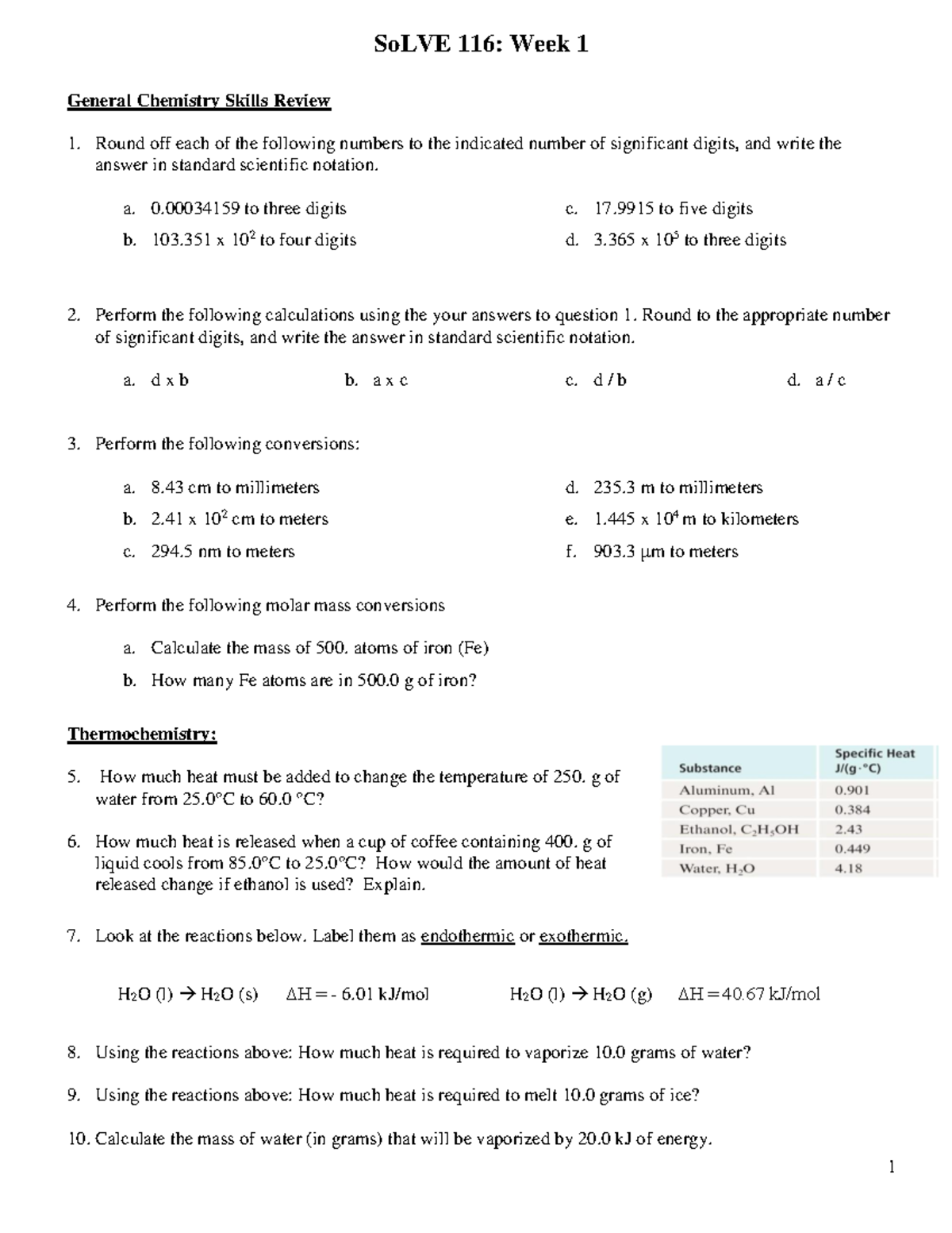 So LVE 116 week 01 - Practice worksheets - SoLVE 116: Week 1 1 General ...