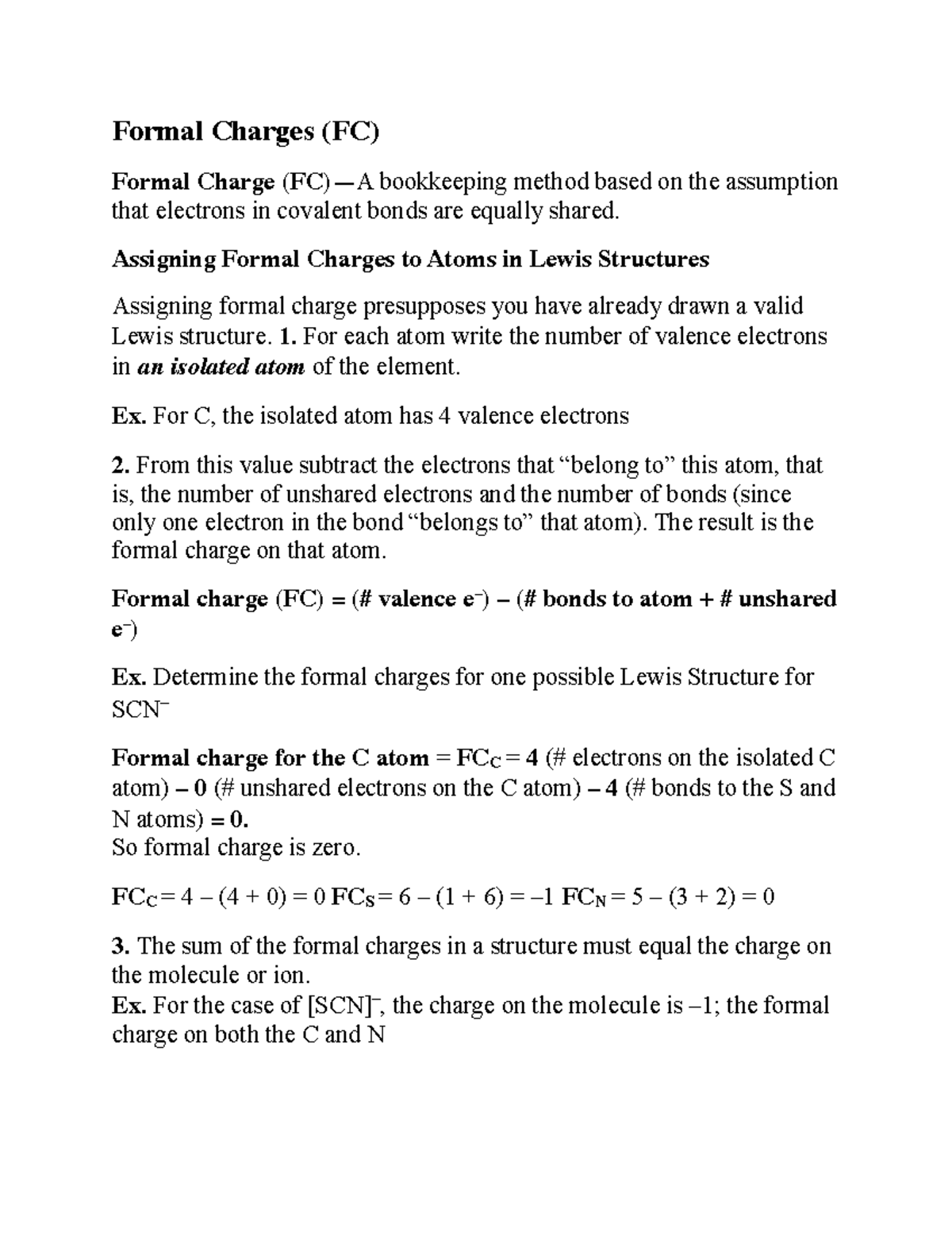 General Chemistry Lecture Notes - Formal Charges (FC) Formal Charge (FC ...