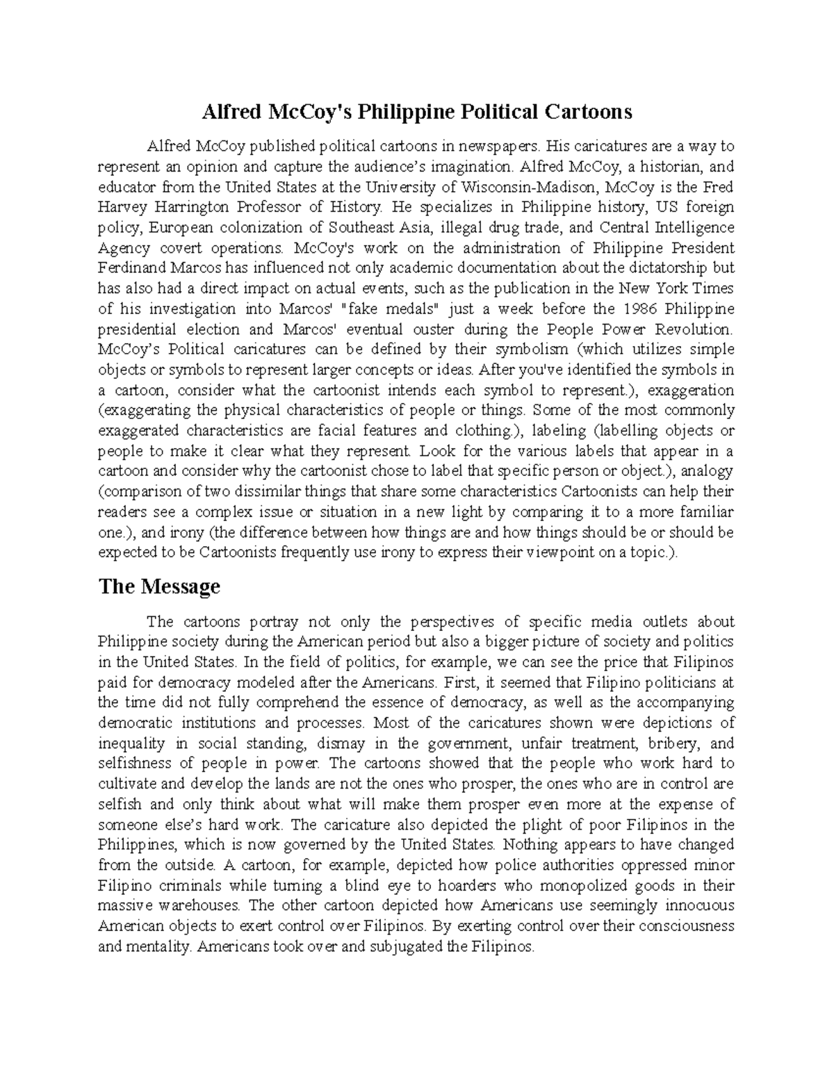Alfred Mc Coy - Inaccurate - Alfred McCoy's Philippine Political ...