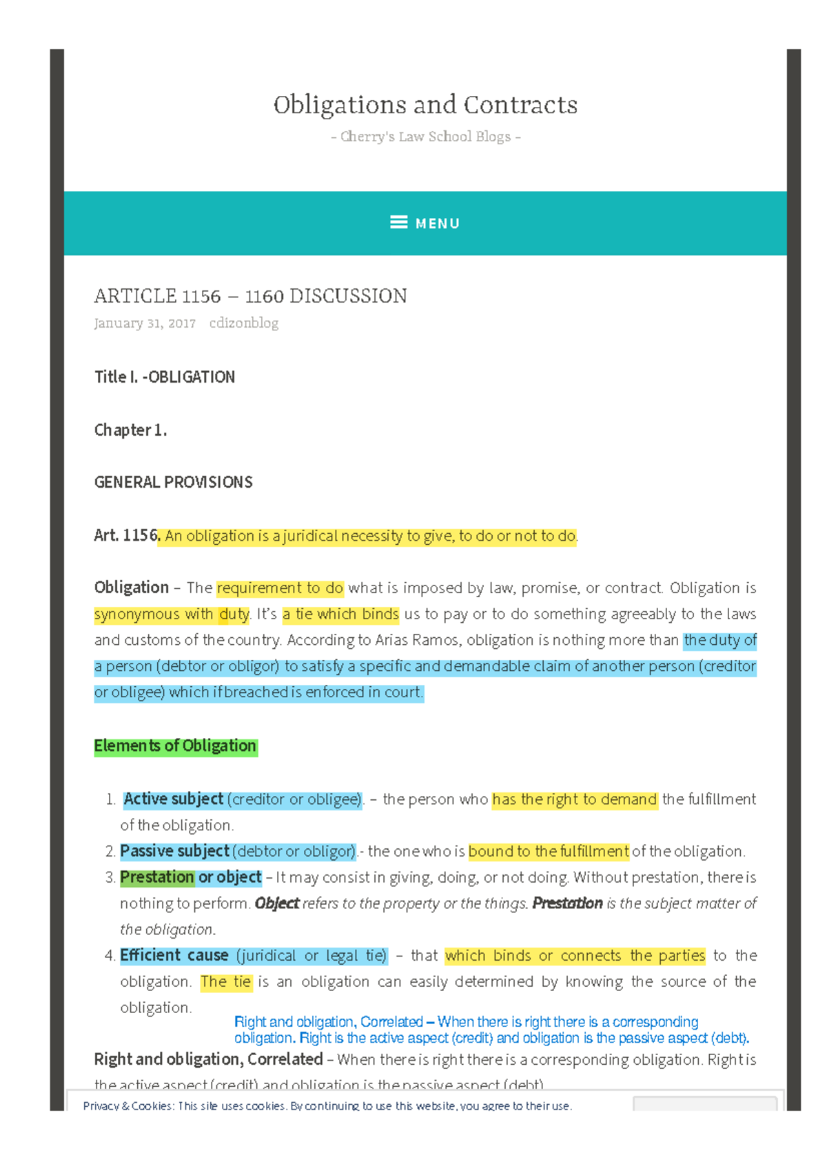 CC Article 1156 – 1160 Discussion - Obligations and Contracts Cherry's ...