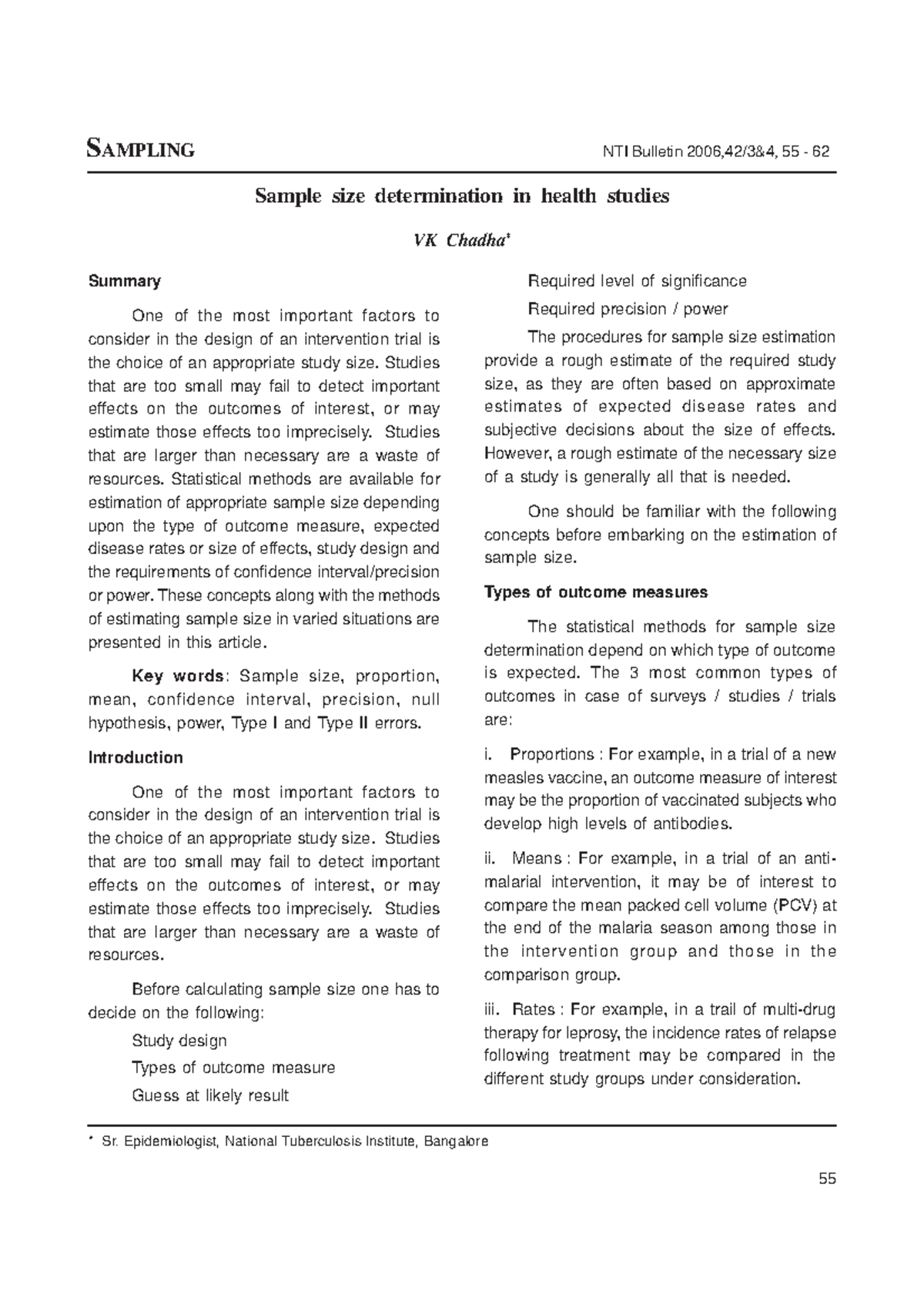 Sample size determination in health studies - Epidemiologist, National ...