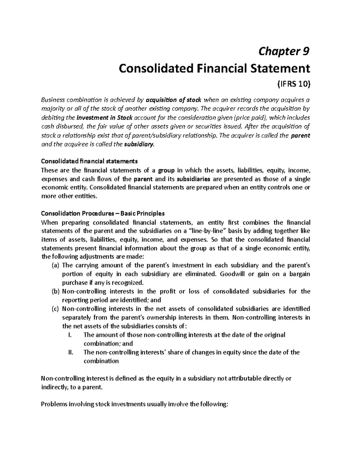 Accounting for Business Combination - Lecture Notes - Chapter 9 ...