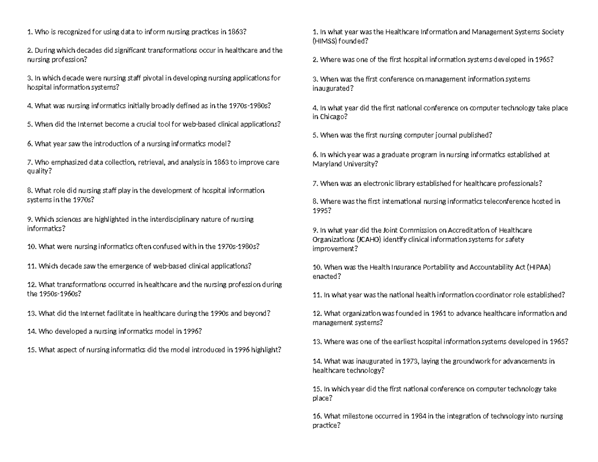 Qa-in-ni - questions related to nursing informatics - Who is recognized ...