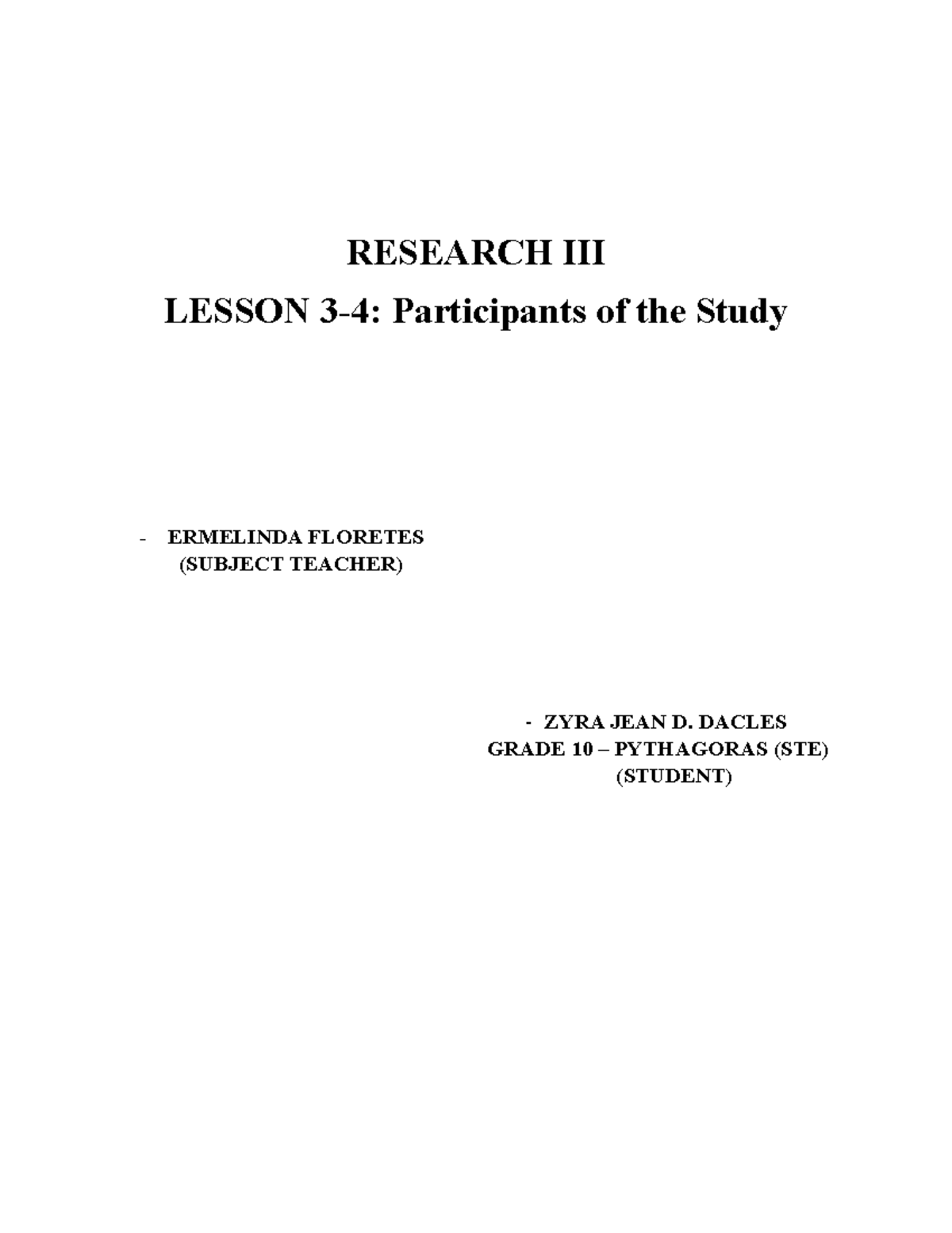 Research III Lesson 3-4 Participants - RESEARCH III LESSON 3-4 ...