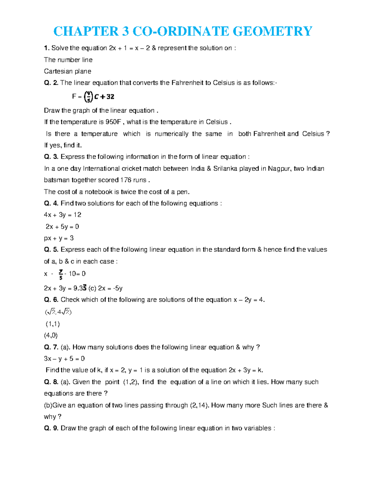 9th co-ordinate geometry test paper 2 - CHAPTER 3 CO-ORDINATE GEOMETRY ...