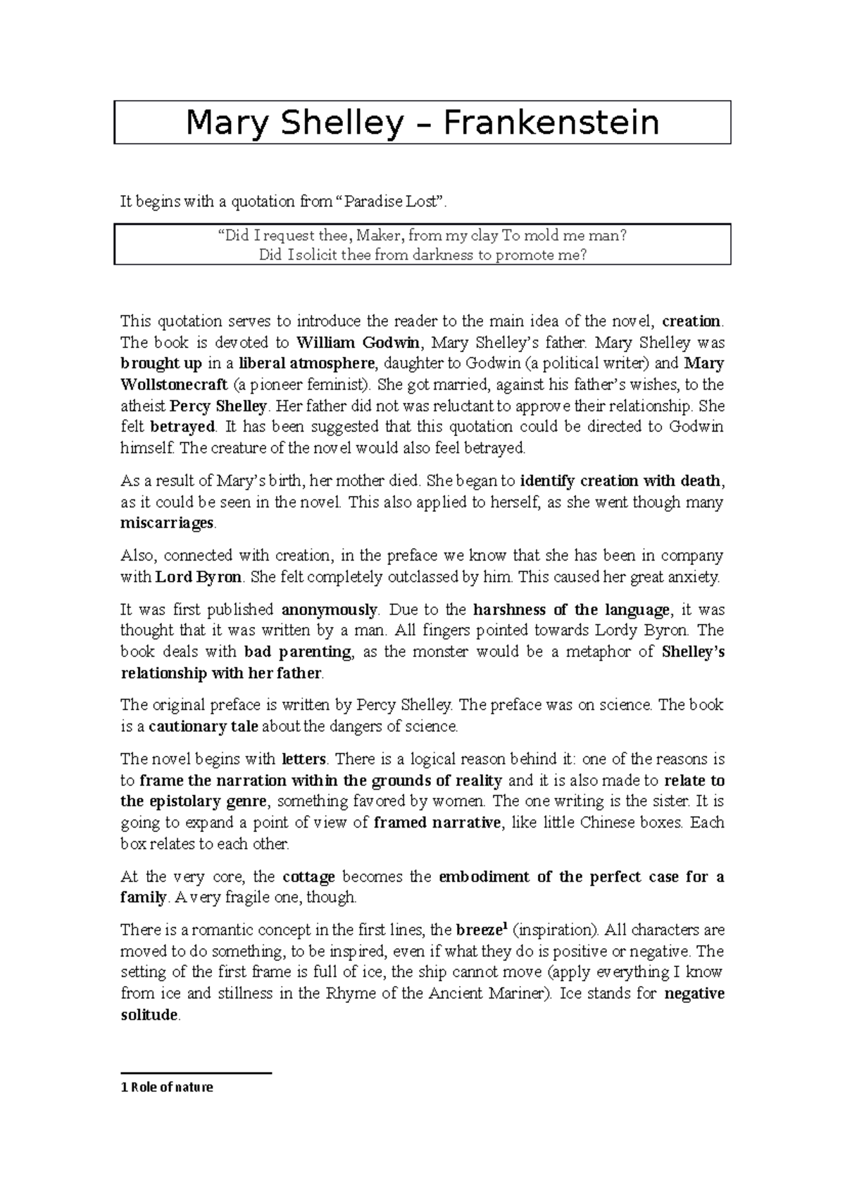 3. Mary Shelley - Frankenstein - Mary Shelley – Frankenstein It begins ...