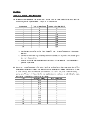 Tutorial 4 Sem 2 2020-21 - ECN3122 Semester 1 2015/ Tutorial 4: Inference About Means and - Studocu
