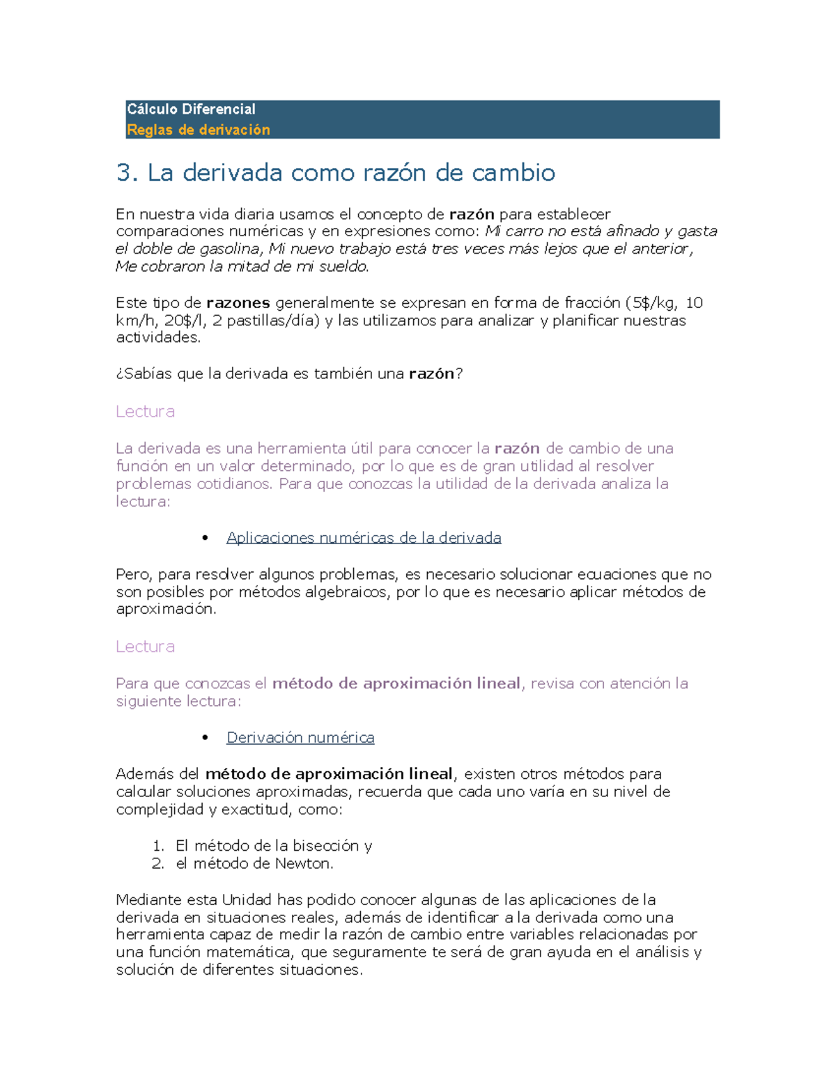 3. La derivada como razón de cambio - Cálculo Diferencial Reglas de ...