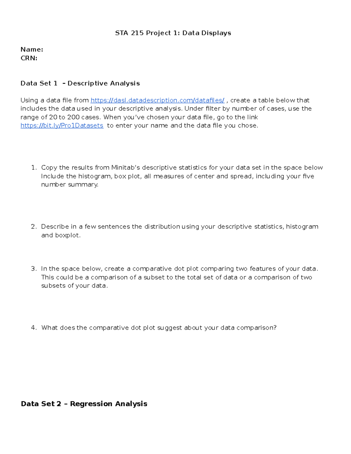 STA 215 Project 1 Data Displays and Regression - STA 215 Project 1 ...
