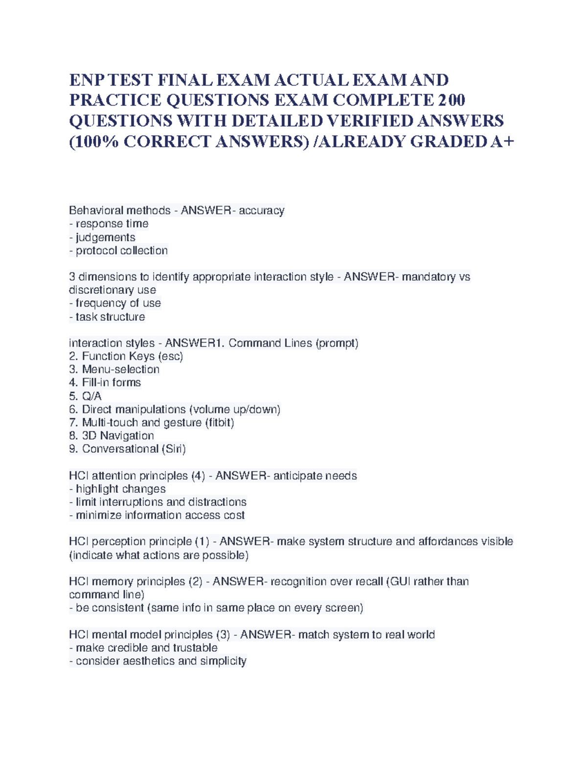 ENP TEST Final EXAM Actual EXAM AND Practice Questions EXAM Complete ...