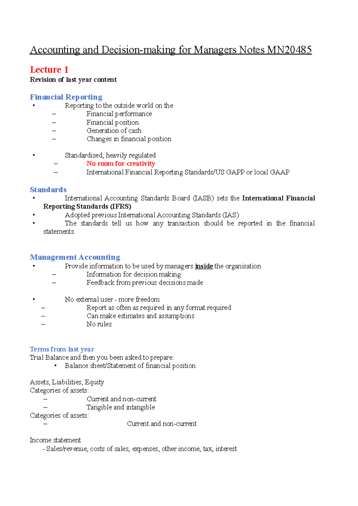 Accounting and Decision-Making Notes - Accounting and Decision-making ...