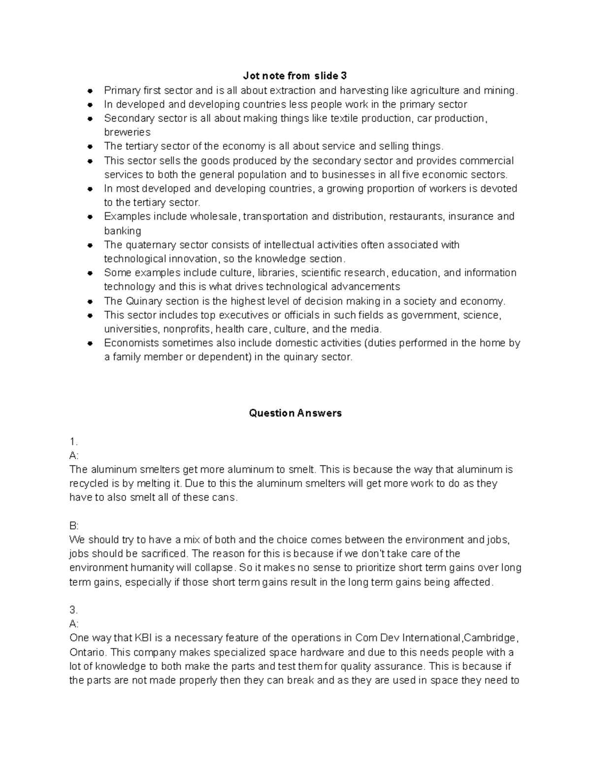 Sectors of the Economy Notes - Jot note from slide 3 Primary first ...