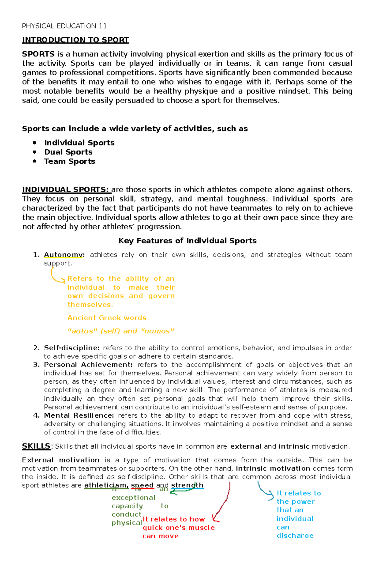 Physical Education 11 Hand out - PHYSICAL EDUCATION 11 INTRODUCTION TO ...