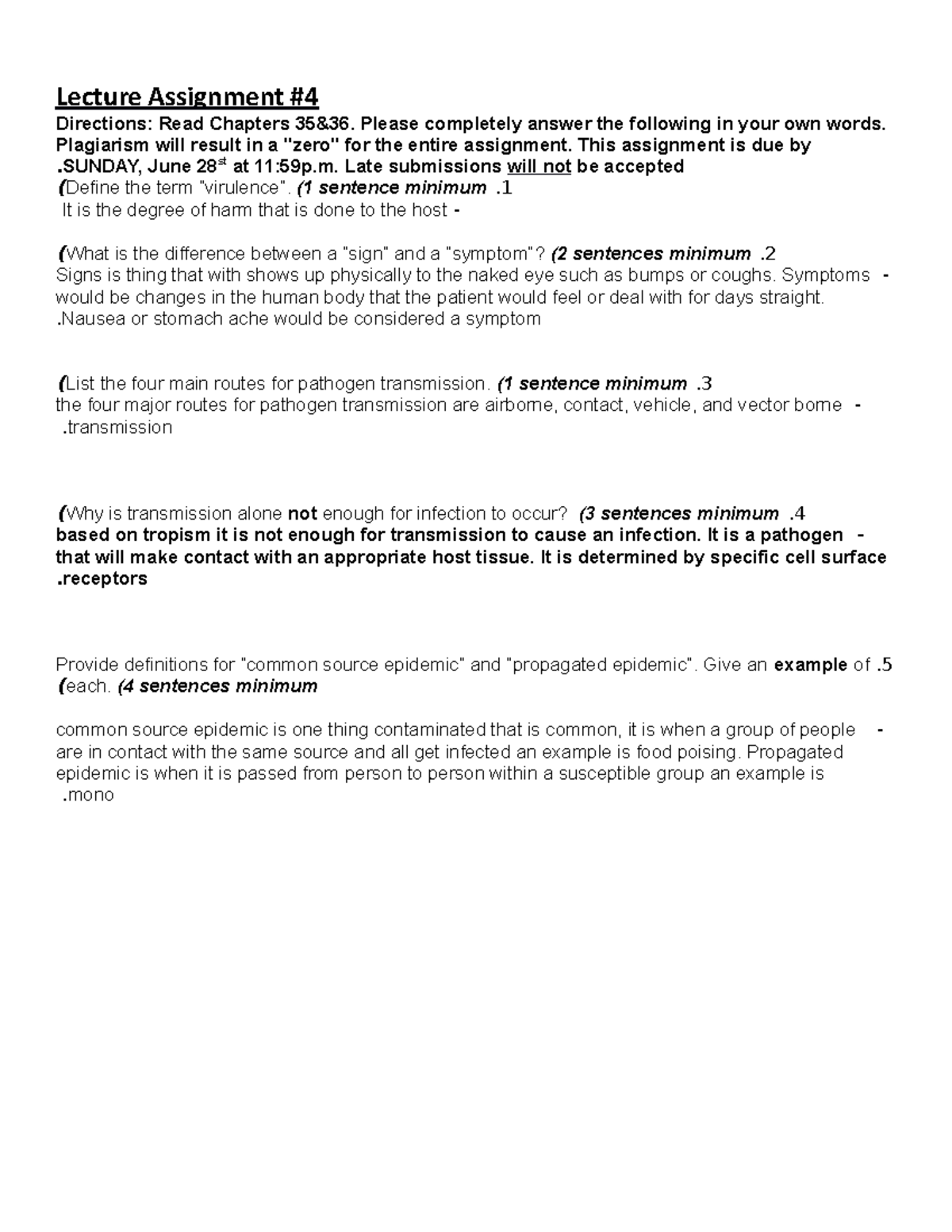 Lecture Assignment 4 Due June 28th 3 Lecture Assignment Directions Read Chapters 35and36